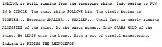 INDIANA 1 leeft nach ëmmer vum rampaging Rhino. Indy fänkt CO RUN AN E CIRCLE. De rosen Rhino FOLLT him. De Krees fänkt un IIGHTEN ... Becomin