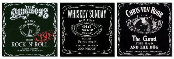 OUoUS CHE VON ROHR WHISKEY SUNDAY CHRIc TIME OLD OLA old NO.12 BRAND 100 Ang Maayong OCALITT IL QLLALITY PUNK ROCK 'N ROLL ROCK ANG BAD NOUI MASL AN