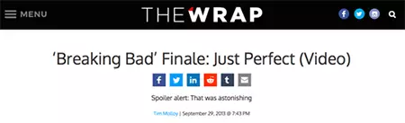 МЕНЮ THEWRAP f «Breaking Bad» Finale: Just Perfect (Відео) f in t Сповіщення про спойтер Це було вражаюче Setereer t