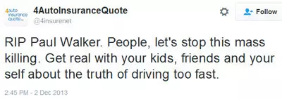 4auto 4AutolnsuranceQuote Følg furanee CUO 4insurenet RIP Paul Walker. Folk, la oss stoppe dette massedrapet. Bli ekte med barna dine, venner og deg