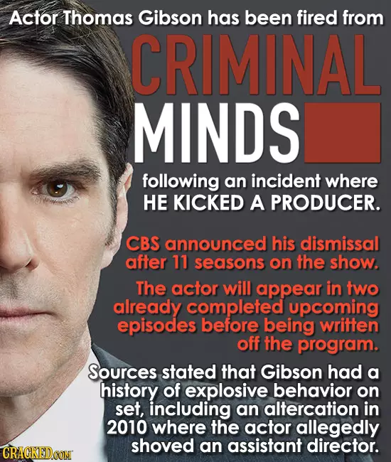 Thomas Gibson ត្រូវបានបណ្តេញចេញពី Criminal Minds ដោយសារអាកប្បកិរិយាហឹង្សា