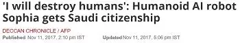 'Aking sisirain ang mga tao': Humanoid Al robot Sophia ay nakakuha ng pagkamamamayan ng Saudi DECCAN CHRONICLE / AFD Nai-publish Ngayon 2017 10 pm IST Updated Nou 11 2017. 506