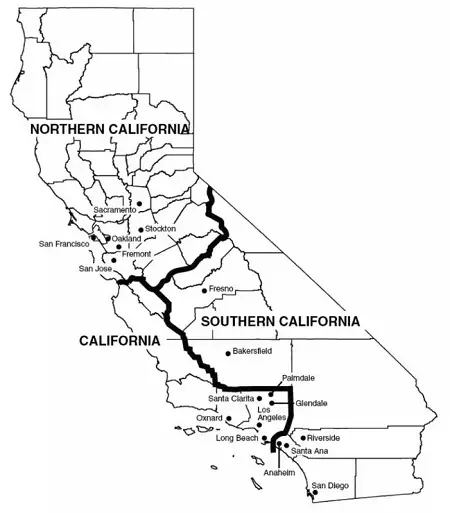 उत्तर कॅलिफोर्निया Sacramonto Stockton Oakand San Francisco Freront San ose Fresno. दक्षिण कॅलिफोर्निया कॅलिफोर्निया बेकर्सफील्ड पामडेल सांता क्लेरिटा