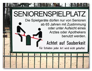 SENIORENSPIELPLATZ Die Spielgerate durfen nur von Senioren ab 65 Jahren mit Zustimmung oder unter Aufsicht eines Arztes oder Apothekers benutzt werden