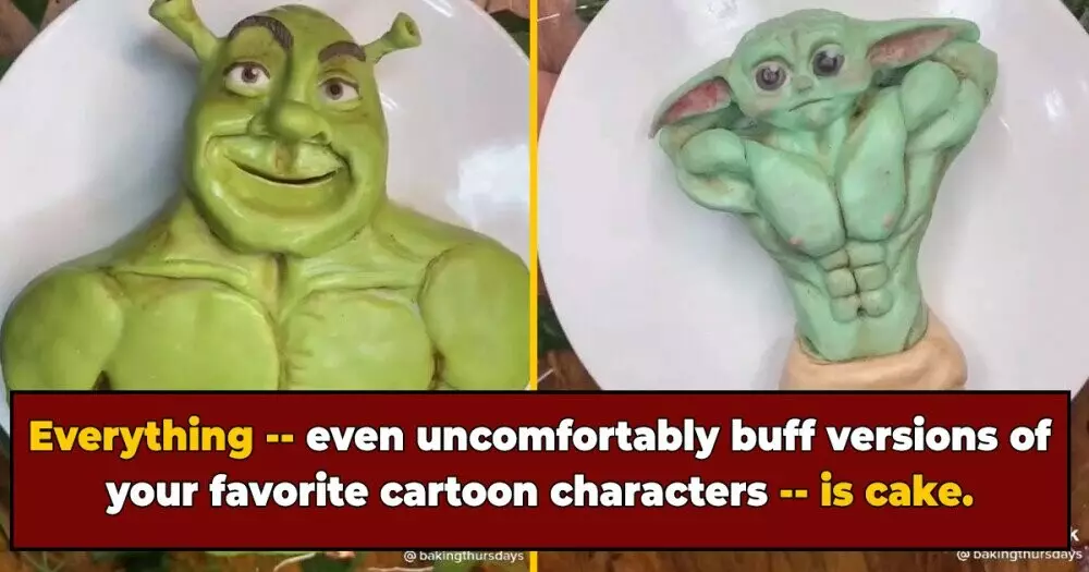 Nagtuo ko nga Adunay Kinahanglan nga Himoon si Baby Yoda, Shrek, ug Remy gikan sa 'Ratatouille' Ngadto sa Hyper-Muscular Cake