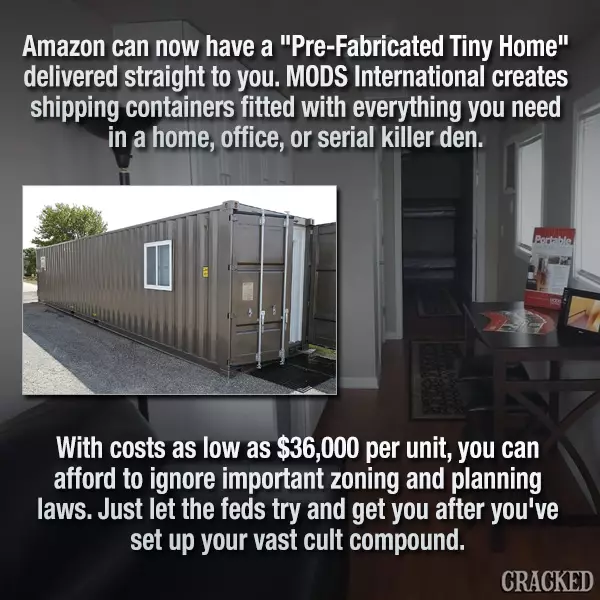 Amazon kann elo e Prefabrizéierten Tiny Home direkt bei Iech liwweren. MODS International erstellt Versandbehälter mat alles wat Dir hutt