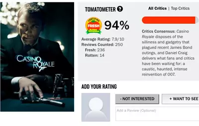 TOMATOMETRO ? Alr Crities Principais críticos 94% FRESH Consenso dos críticos: Casino Royale elimina a Averase Ratine: 7,9/10 parvadas e gadgets que Re