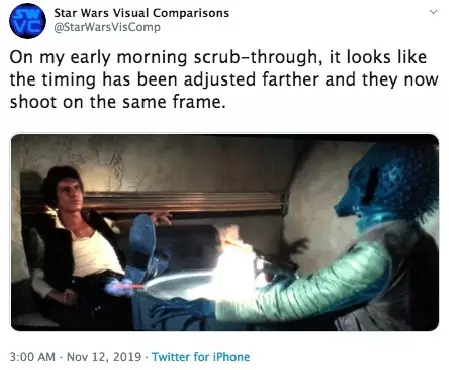 Star Wars Visual Comparisons VC @StarWarsVisComp N'isi ụtụtụ m na-ehicha ihe, ọ dị ka agbanweela oge ahụ ma ha ugbu a shịrị.