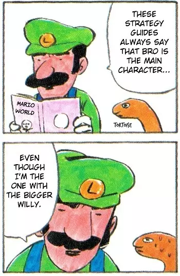 8 Mario Bros. Moments Nintendo Doesn't Want You To See - Luigi mula sa Super Mario World na gabay sa diskarte na nagyayabang tungkol sa laki ng kanyang willy