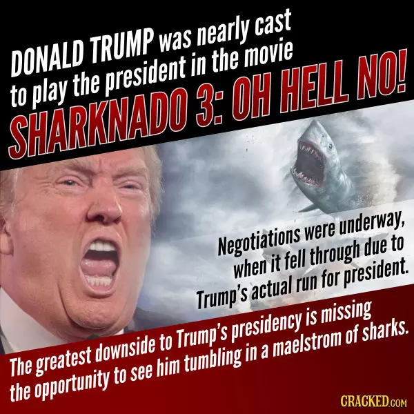 waxaa ku dhawaaday in lagu tuuro TRUMP DONALD filimka madax waynaha HELL NO! ku ciyaar ilaa 3: OH SHARKNADO aflm, waxay ahaayeen wada xaajood sababtoo ah burburay markii