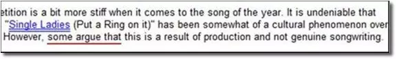 Beim Song des Jahres ist die Eition etwas steifer Es ist unbestreitbar, dass Single Ladies (Put a Ring on it) eine Art Kult ist