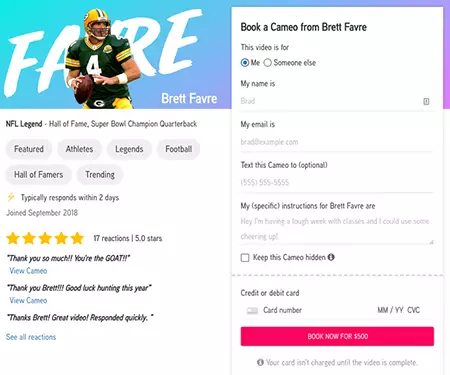 FA SRE Boek in Cameo fan Brett Favre Dizze fideo is foar A Me Someone else Myn namme is Brett Favre Bead NEL Legend Hall of Fame Super Bow Champion Quarte