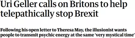 Uri Geller o kopa Britons ho thusa ho emisa Brexit ka mohala Kamora lengolo la hae le bulehileng le eang ho Theresa May, motho ea illusionist o batla hore batho ba fetisetse psyc.