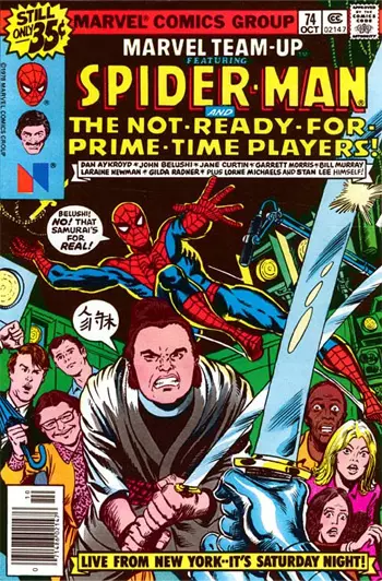 STILL 35 MARVEL COMICS GROUP 74 CC ONYe OCT 02142 MARVEL TEAM-UP SPIDER-I EATURING MAN COMICS MARVEL AND THE NOT-READY-FOR CROUP PRIME. LOJTARË TË KOHËS!