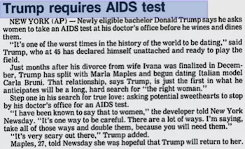 Trump AIDS-teszt CAP-t ír elő) Donald Trump arra kéri a legényt, hogy NEW YORK-ot.